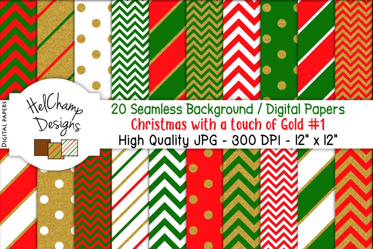 20 seamless Digital Papers - Christmas with Gold - HC006 (388242 ...