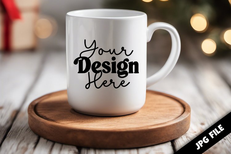 Mug Mockup on Wood Coaster