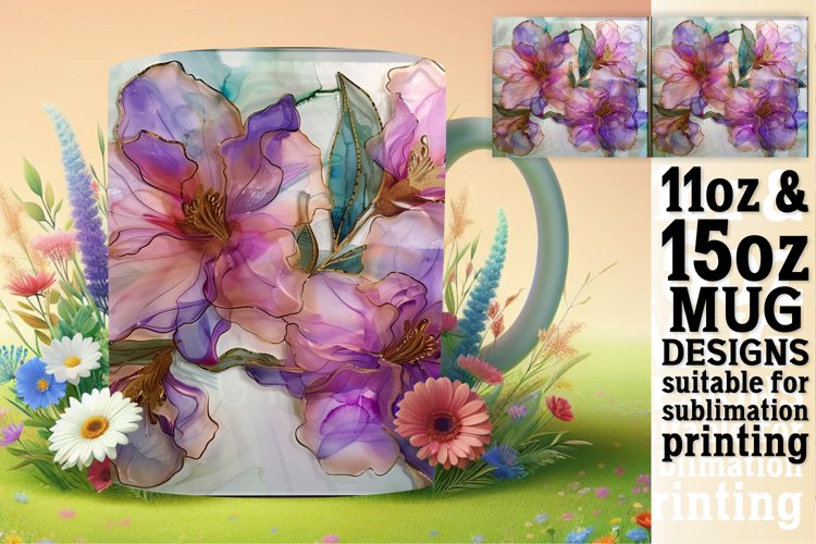 Sparkling Floral Mug Wrap: 3D Sublimation Design