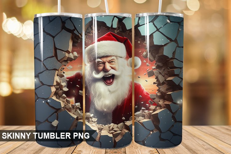 3D Christmas Santa Cracked Hole PNG Tumbler Design