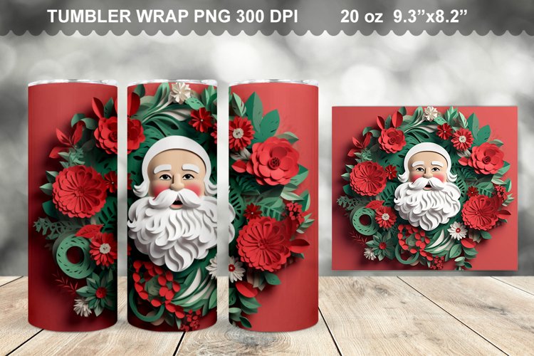 3D Christmas Santa Flowers Tumbler Design