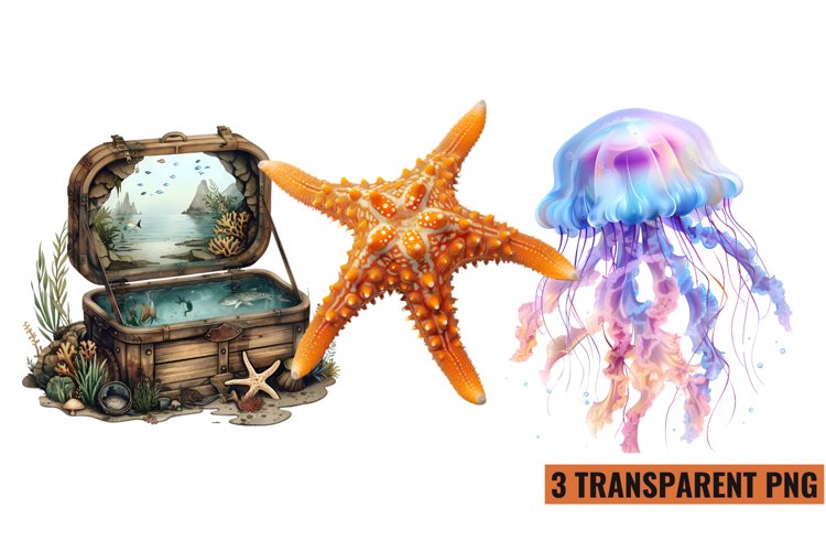 Watercolor Sea Animals Clipart , PNG