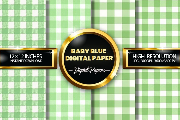 Baby Green Gingham Digital Papers - 04 Variations (3001153)