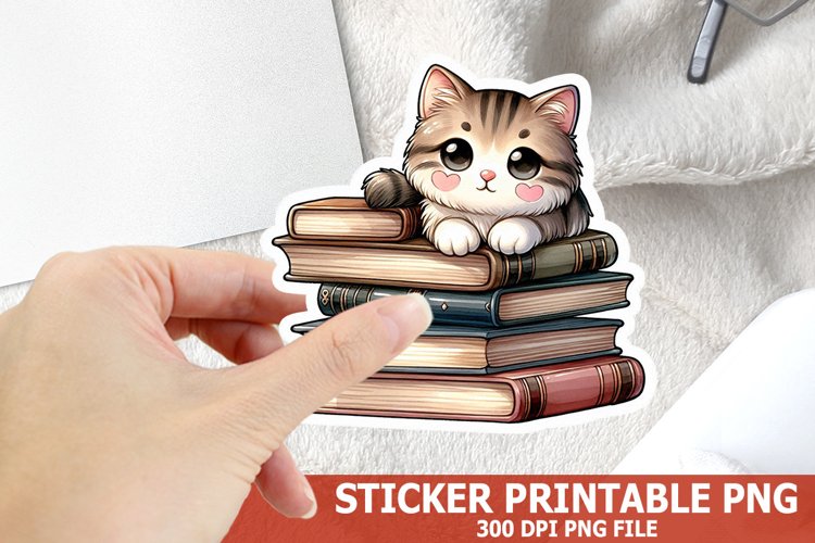 Cute Cat on A Stack of Books Sticker