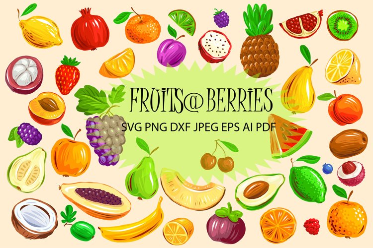 Set of fruits and berries svg png eps ai pdf dxf jpg