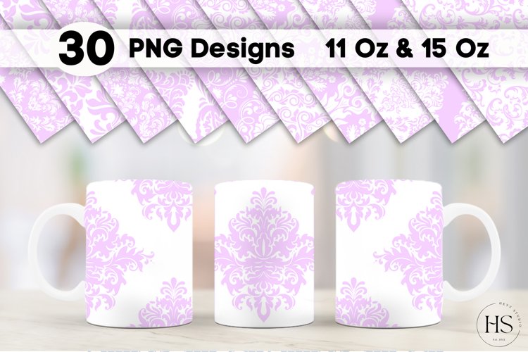 30 Purple Damask Pattern Mug Sublimation PNG Bundle