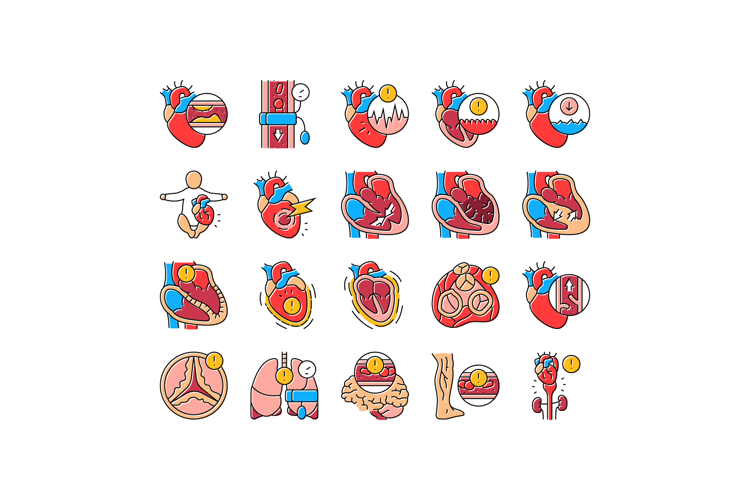 cardiology diseases icons set vector (6566735)
