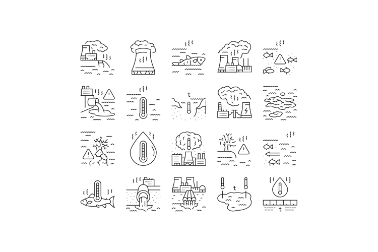 thermal pollution ecosystem icons set vector (6567263)
