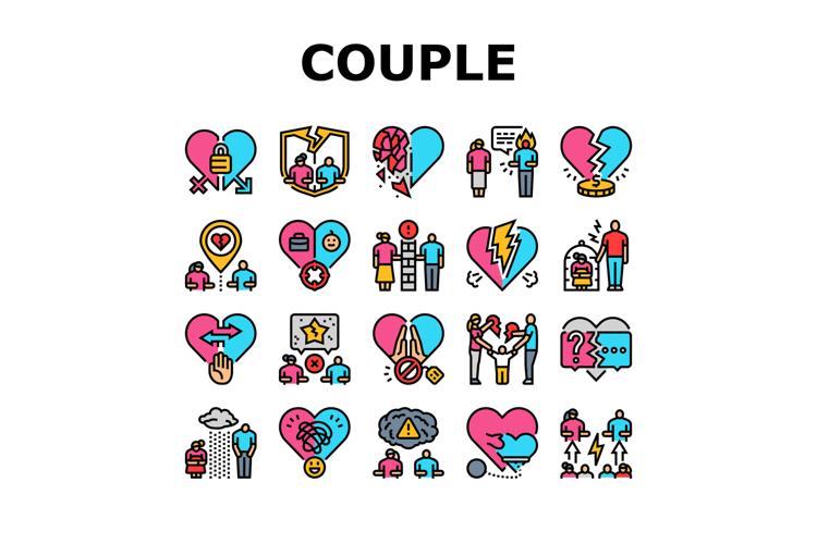 couple relationship obstacles icons set vector (6566025)