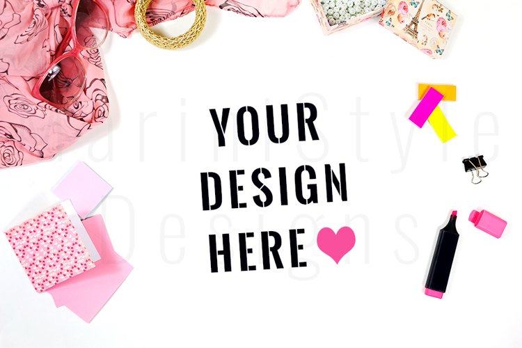 Feminine Styled Stock Photo, Pink Desktop Mockup (202865)