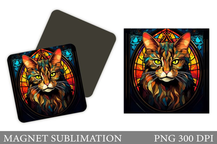 Cat Magnet Sublimation. Stained Glass Cat Square Magnet