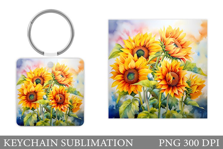 Sunflowers Keychain Design. Square Keychain Flowers