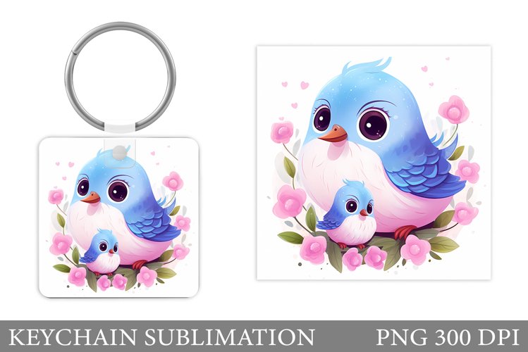 Birds Mother's Day Keychain. Cute Birds Keychain Sublimation
