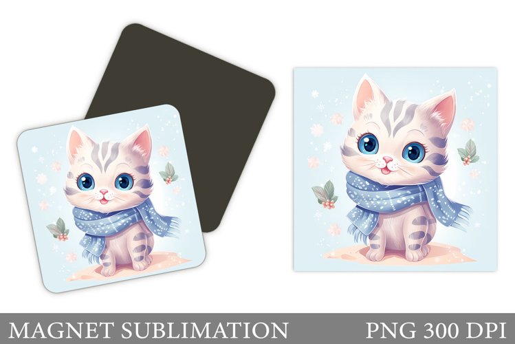 Cute Cat Magnet. Winter Cat Magnet Sublimation