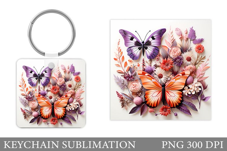 Butterflies Keychain Sublimation. Square Keychain (3296582)