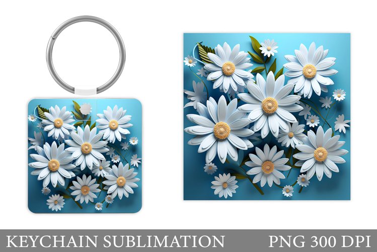 Daisy Flowers Keychain Design. Flowers Keychain Template