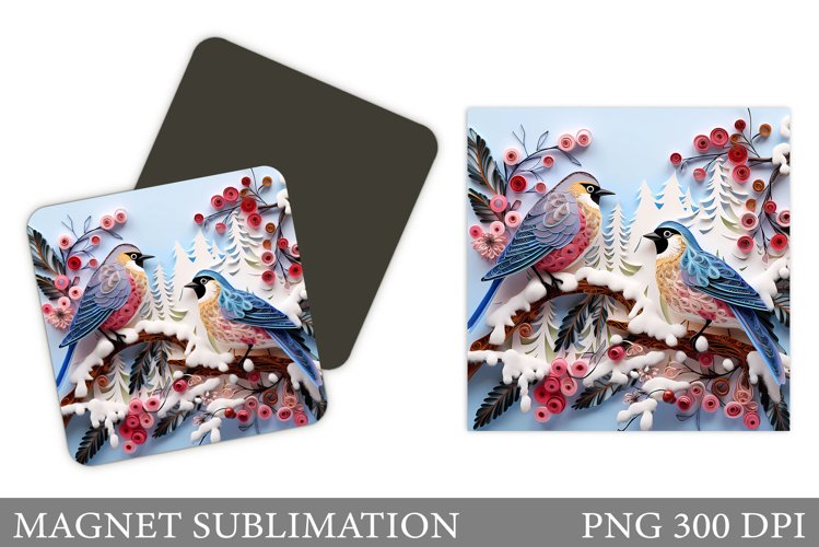 Winter Birds Magnet. Birds Square Magnet (2979672)