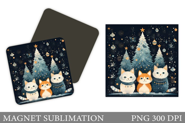 Christmas Cats Magnet. Winter Cat Magnet Sublimation