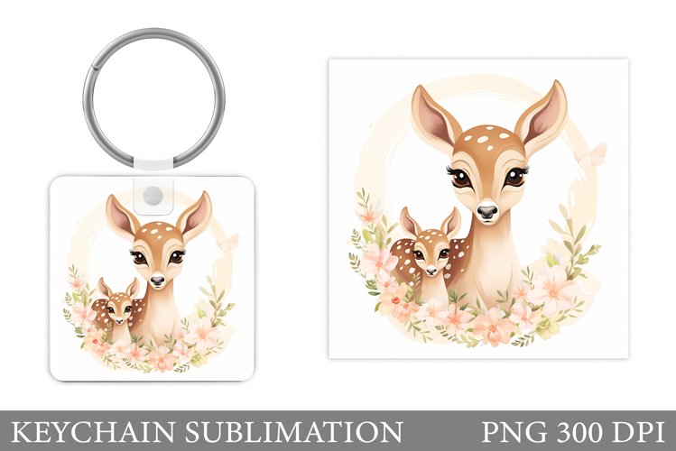 Deer Mother's Day Keychain. Cute Deer Keychain Sublimation