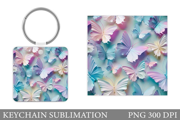 3D Butterfly Square Keychain. Butterflies Keychain Design