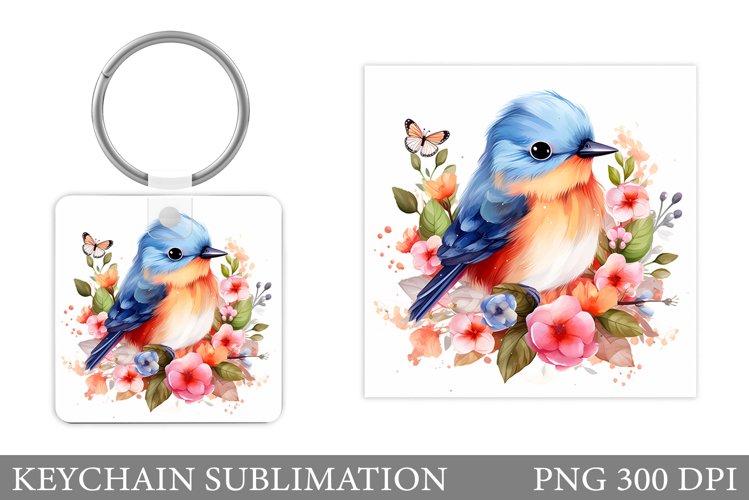 Cute Bird Square Keychain. Spring Bird Keychain Design