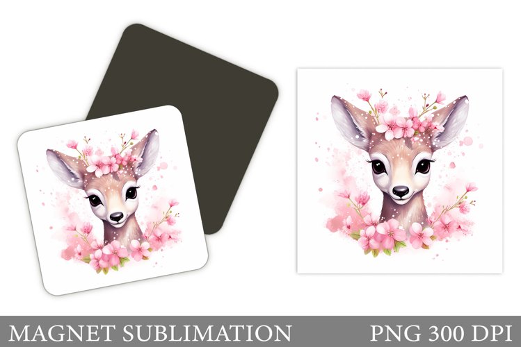 Cute Deer Magnet Design. Spring Deer Square Magnet