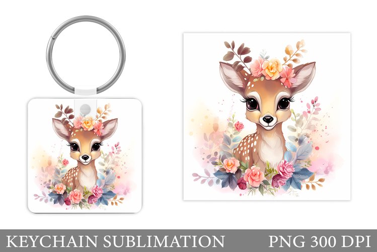 Cute Deer Keychain Design. Flowers Keychain (3561097)