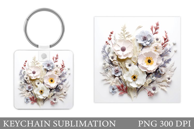 3D Flowers Keychain Design. 3D Wildflowers Keychain Template