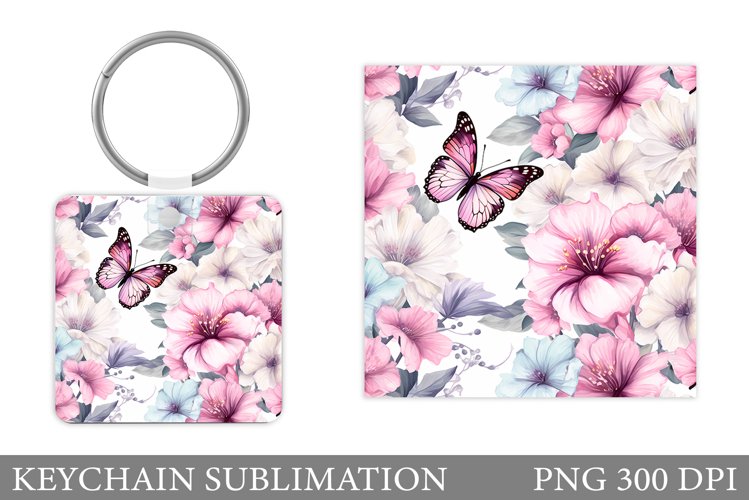 Butterfly Keychain. Flowers Keychain Sublimation (3730552)