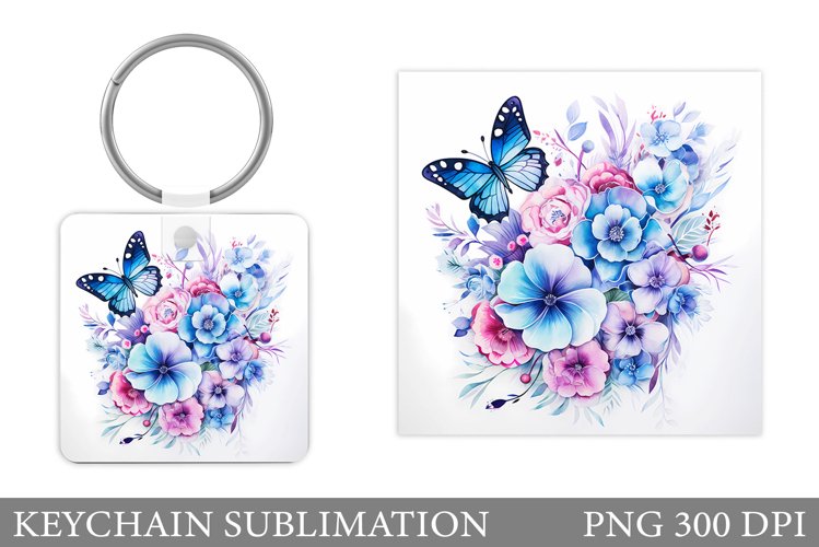 Butterfly Keychain Sublimation. Flowers Square Keychain
