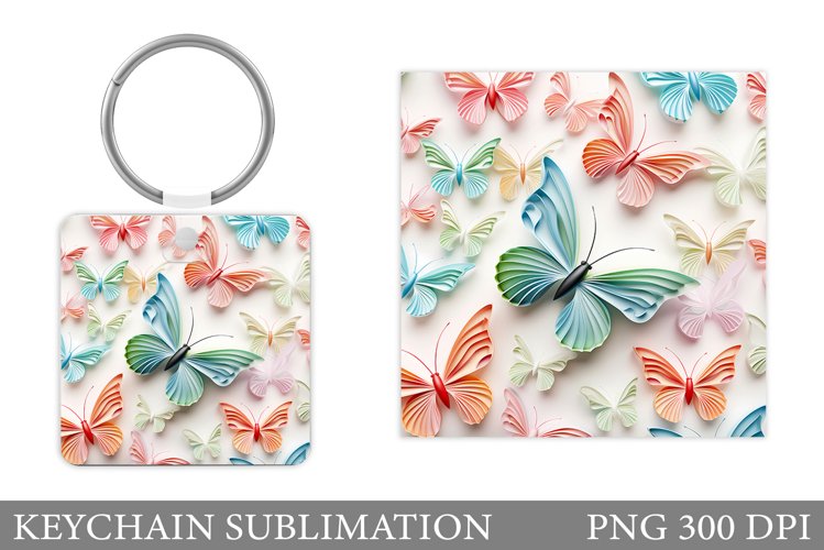 3D Butterflies Keychain. Butterfly Square Keychain (3910320)