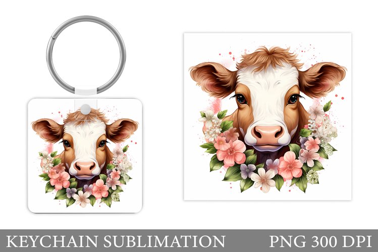 Cute Cow Keychain Design. Cow Keychain Sublimation (3730513)