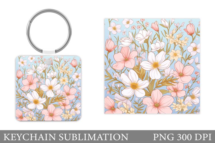 Spring Flowers Keychain. Square Keychain Flowers (3196267)