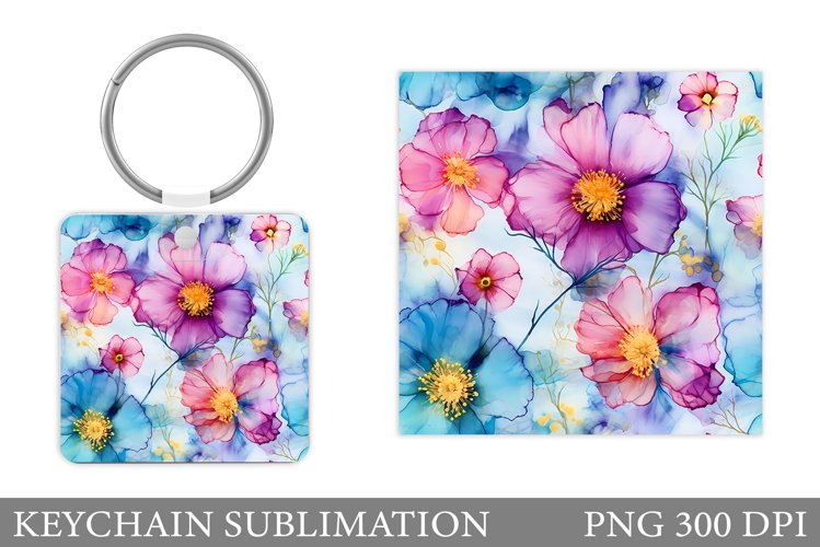 Flowers Keychain Sublimation. Square Keychain (3600034)