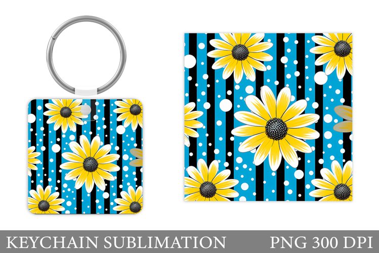 Daisy Flowers Keychain. Summer Keychain Template (3265913)