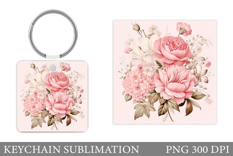 Flowers Keychain Sublimation. Square Keychain (3566953)