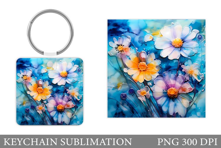 Daisy Flowers Keychain. Summer Keychain Template (3148986)