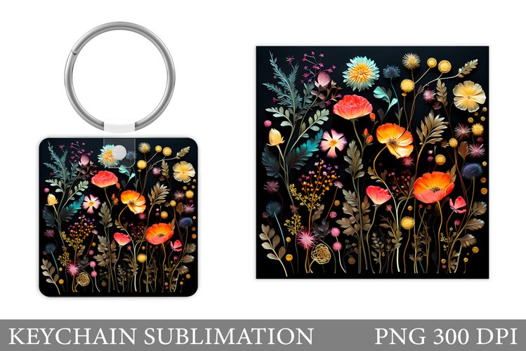 Flowers Keychain Sublimation. Summer Flowers (3270708)
