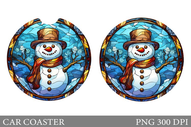 Snowman Car Coaster Design. Stained Glass Car (2979159)