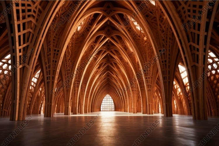 Majestic wooden arched hall interior