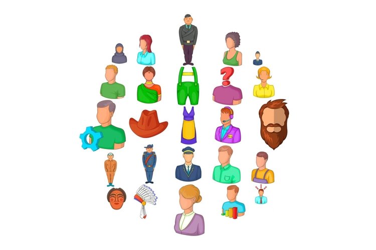 Man icons set, cartoon style