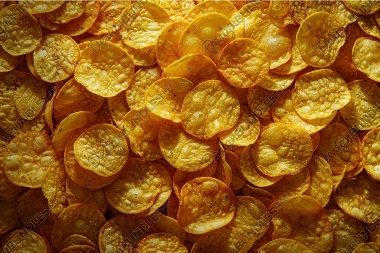 Round potato chips covered in seasoning forming a background