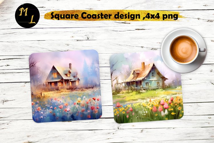 House Coaster design,Spring flowers Square Coaster png