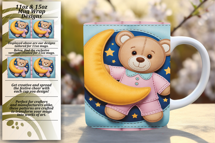 Sublimation 15oz Mug Wrap Png Template , Cute Bear