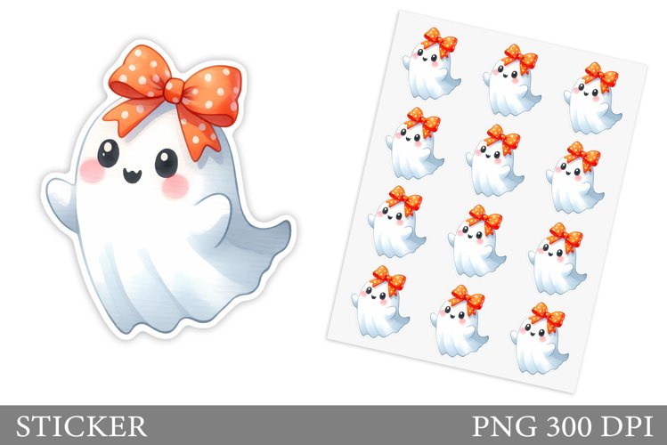 Cute Ghost Sticker Template. Cute Halloween (4193204)
