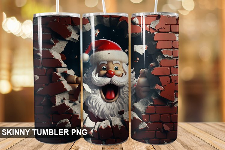 3D Christmas Santa Cracked Hole PNG Tumbler Design