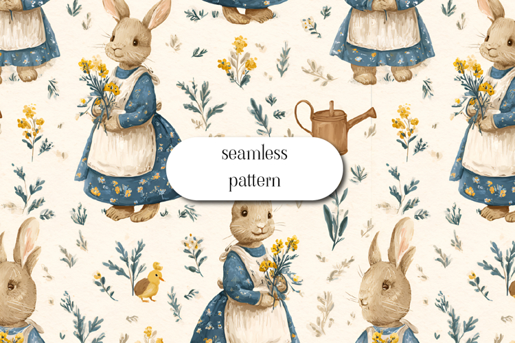 less Vintage Bunny Pattern with Flowers (6554791)