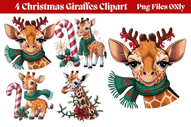 Christmas Giraffes Clipart PNG (4973947)