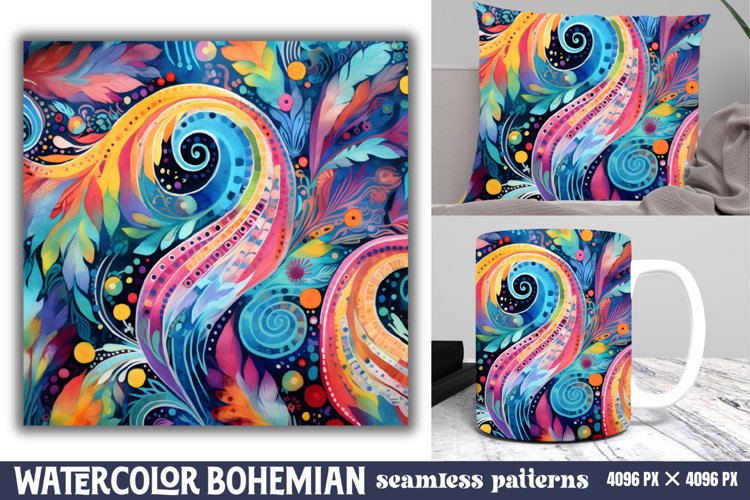 Seamless Watercolor Bohemian Patterns Background