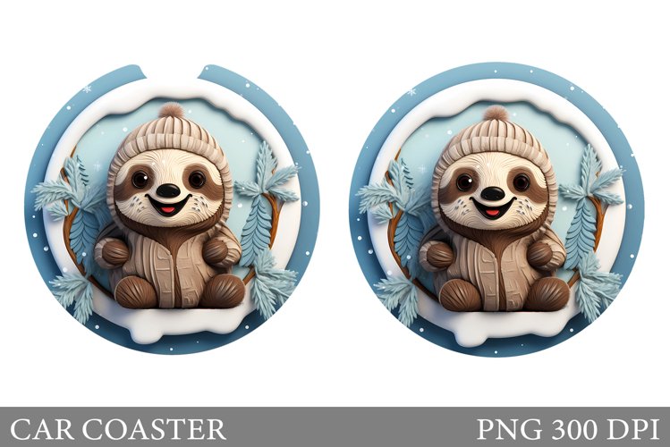 Winter Sloth Car Coaster. Sloth Coaster Sublimation